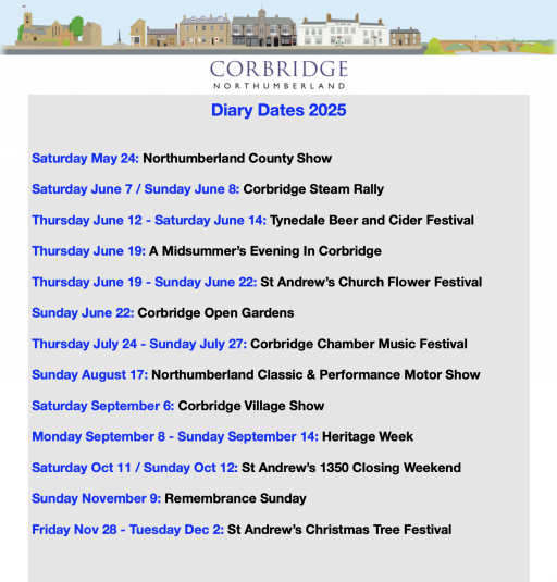 Corbridge Diary Dates 2025 - Visit Corbridge